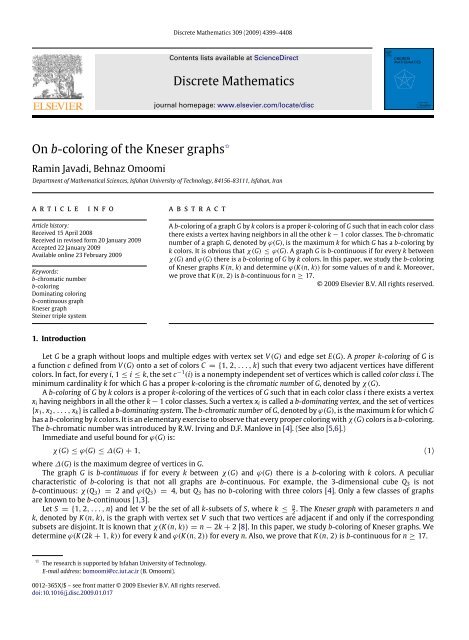 Discrete Mathematics On b-coloring of the Kneser graphs