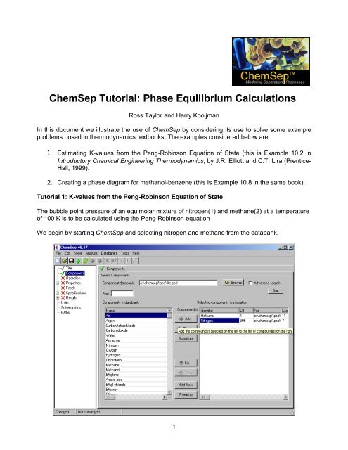 ChemSep Tutorial Phase Equilibrium Calculations