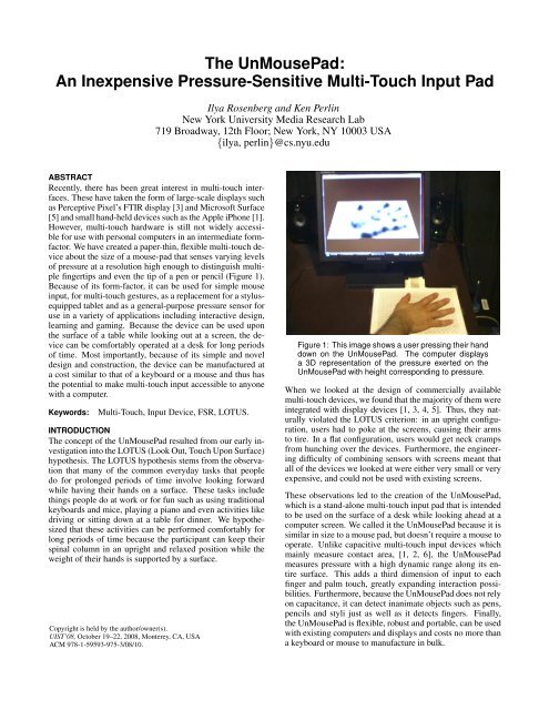 An Inexpensive Pressure-Sensitive Multi-Touch Input Pad