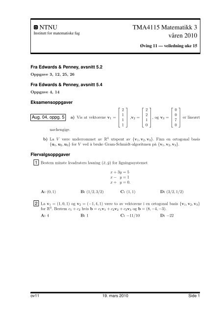NTNU TMA4115 Matematikk 3 våren 2010