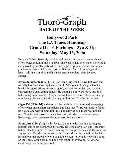 RACE OF THE WEEK Hollywood Park The LA Times ... - Thoro-Graph