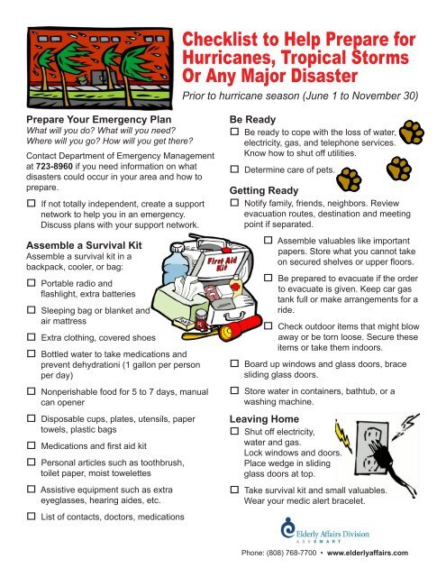 Checklist to Help Prepare for Hurricanes Tropical Storms Or Any Major ...