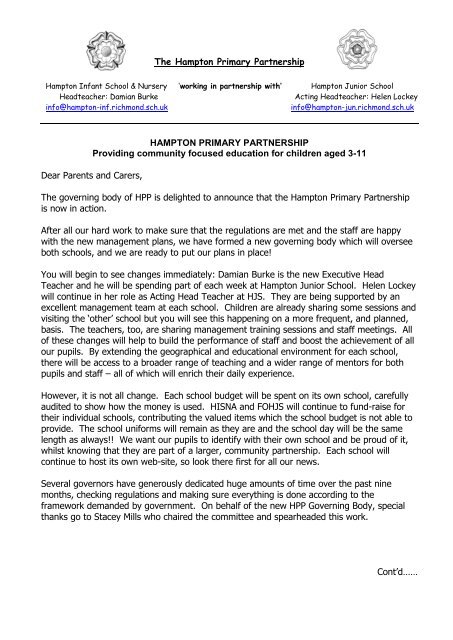 Governor welcome letter to HPP parents April 2013 - Hampton Infant ...
