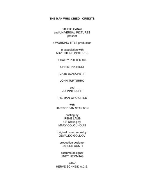 The Man Who Cried credits - Reframe Collection