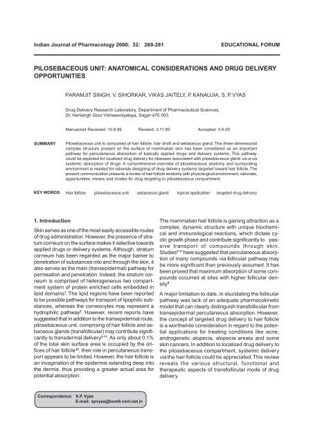 pilosebaceous unit: anatomical considerations and drug ... - medIND