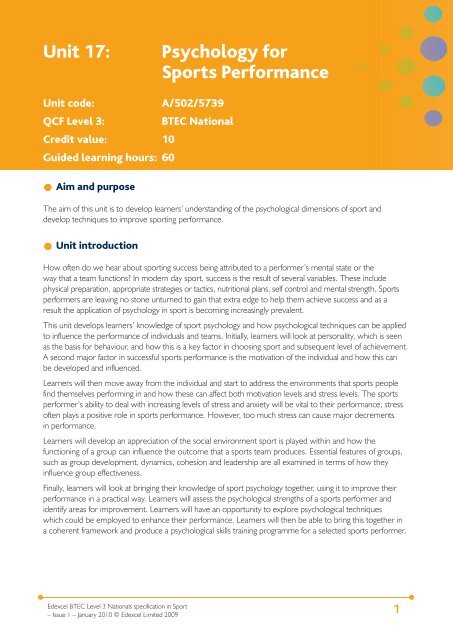 Unit 17 Psychology for Sports Performance