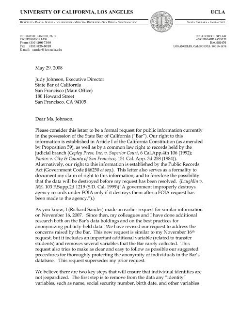Public records request letter from Richard Sander and Joe Hicks