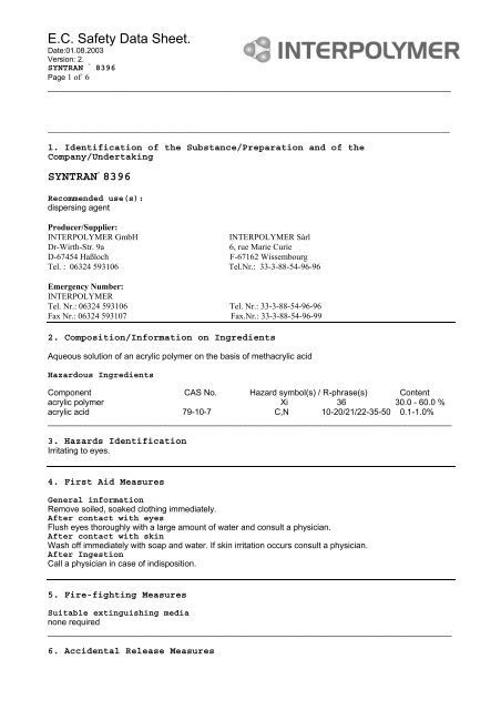E.C Safety Data Sheet