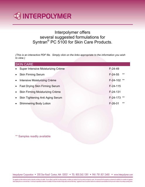 Interpolymer offers several suggested formulations for Syntran PC ...