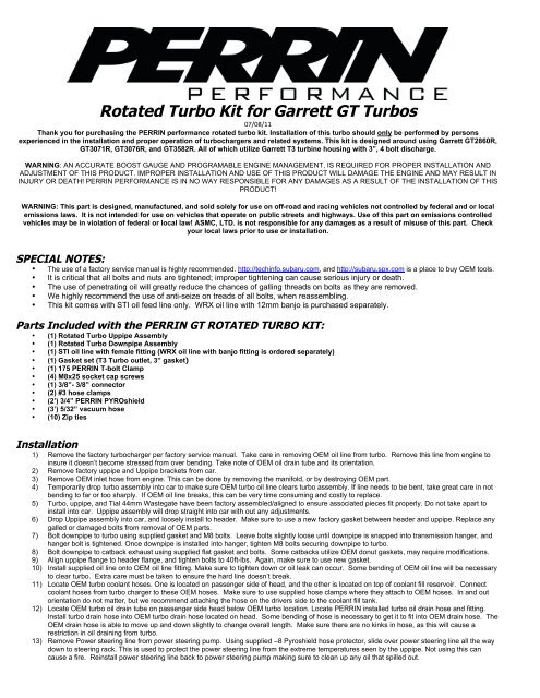 Rotated Turbo Kit for Garrett GT Turbos - PERRIN Performance