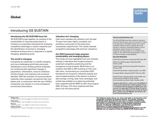 Global Introducing GS SUSTAIN - Natural Capitalism Solutions
