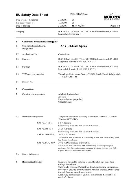 EU Safety Data Sheet EASY CLEAN Spray