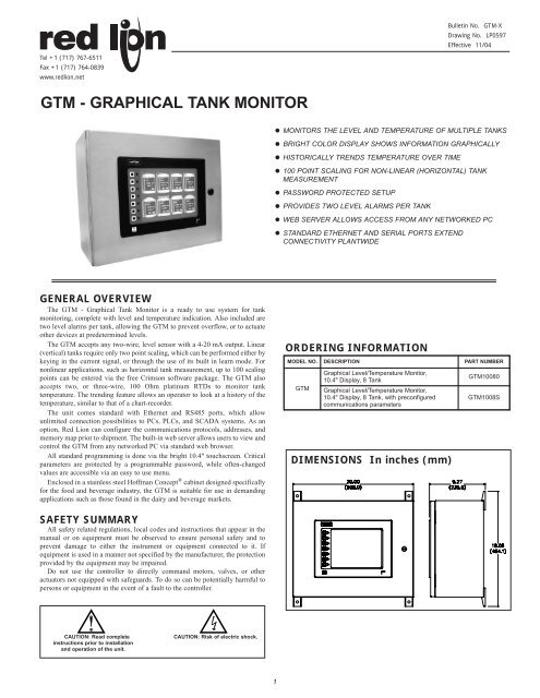 GTM - Graphical Tank Monitor Data Sheet PDF - Red Lion Controls
