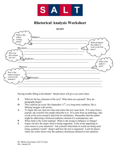 Rhetorical Analysis Worksheet