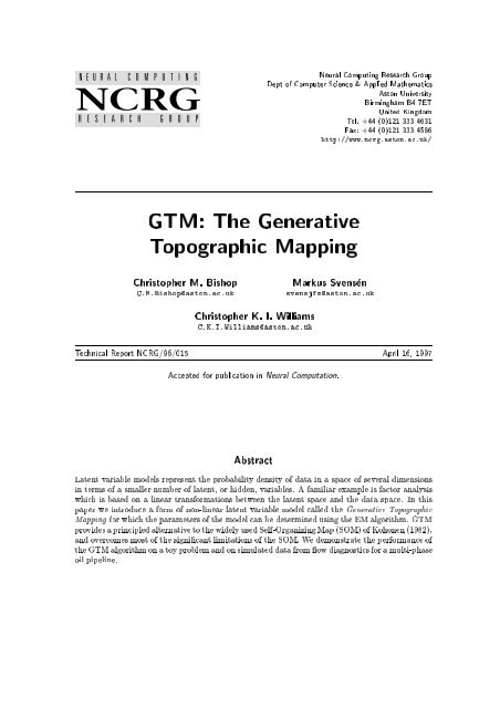GTM: The Generative Topographic Mapping - Aston University ...