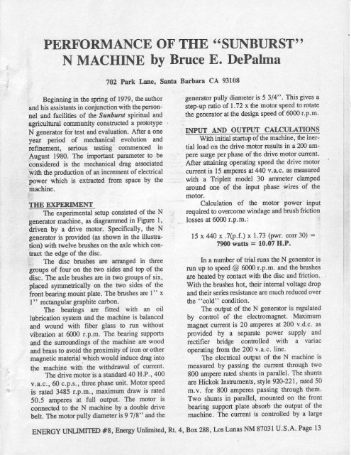 N MACHINE by Bruce E. DePalma - Free Energy