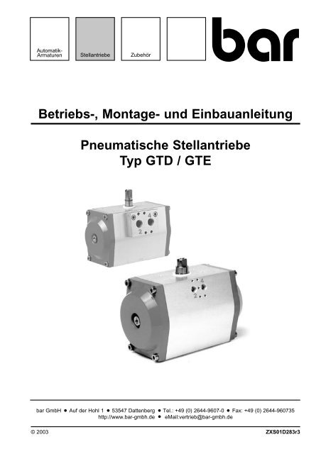 Betriebs-, Montage- und Einbauanleitung Pneumatische - bar GmbH