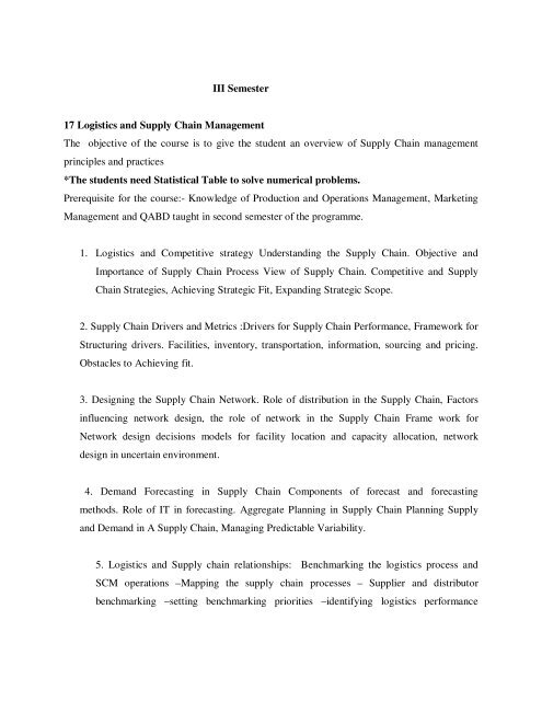 III Semester 17 Logistics and Supply Chain Management The ...