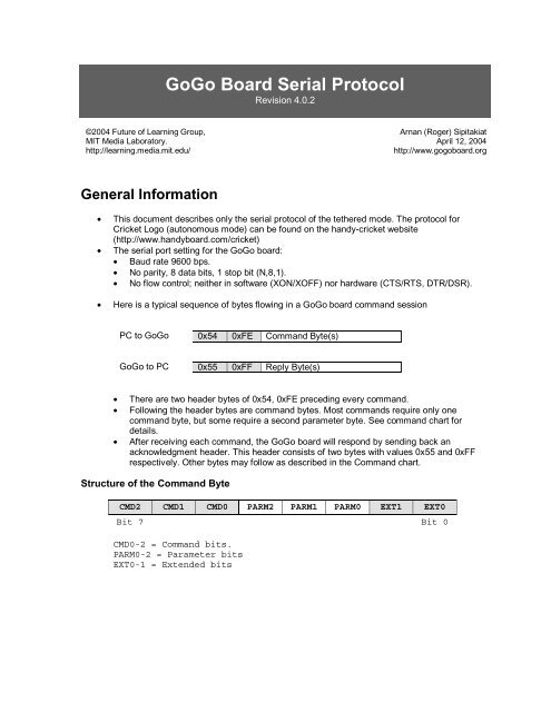 GoGo Board Serial Protocol