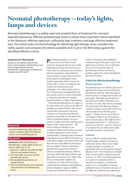 Neonatal phototherapy – today’s lights lamps and devices
