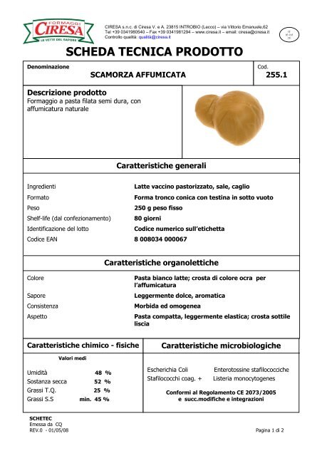 scheda tecnica prodotto