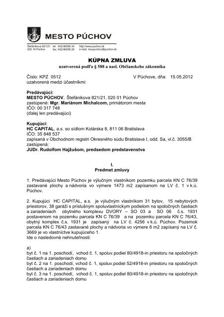 Kupna Zmluva TITULNÁ STRANA PREKLADU TRANSLATION COVER PAGE