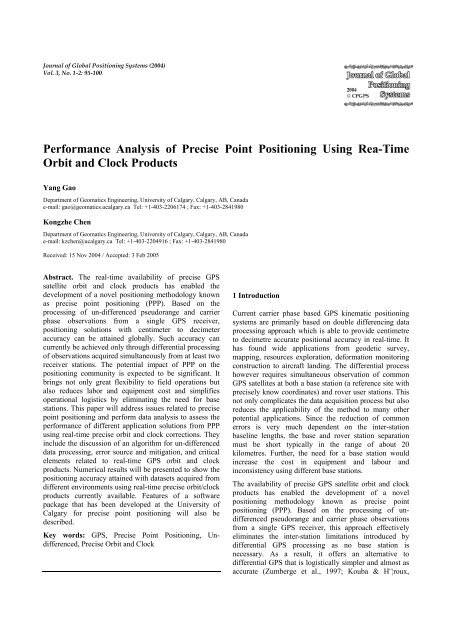 Performance Analysis of Precise Point Positioning ... - Gnss.com.au