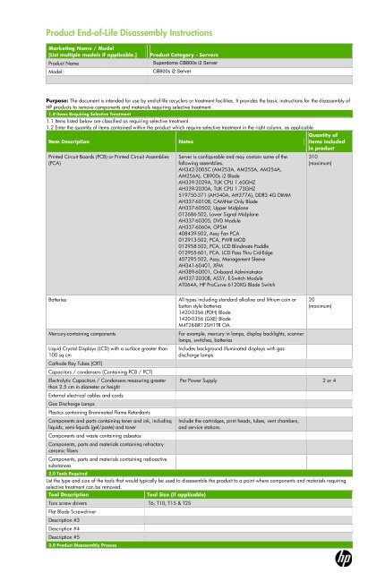 Product End-of-Life Disassembly Instructions