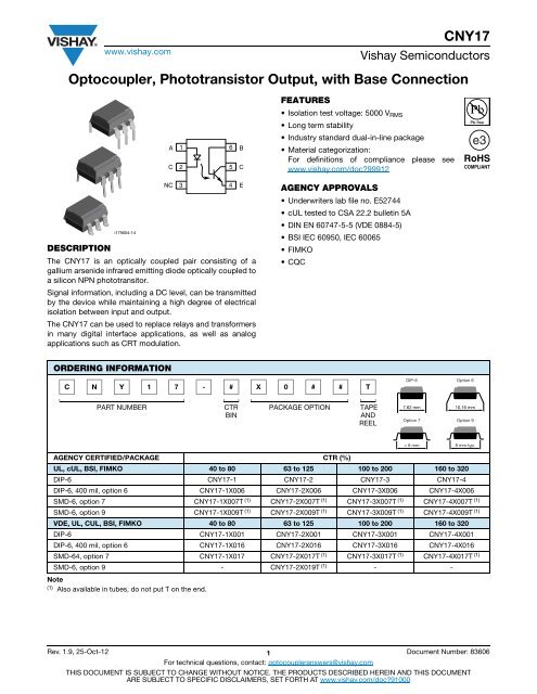 Optocoupler Phototransistor Output with Base Connection