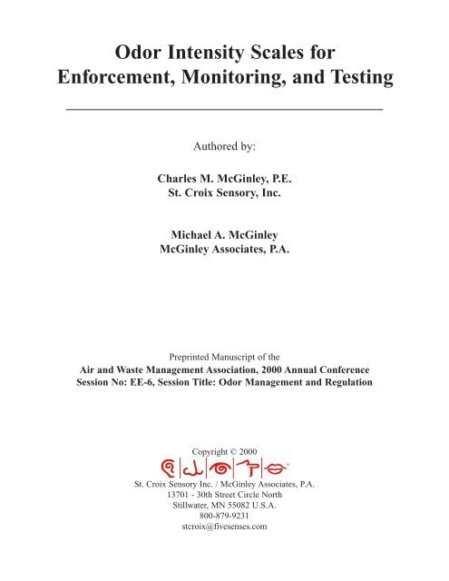 Odor Intensity Scales for Enforcement Monitoring and Testing
