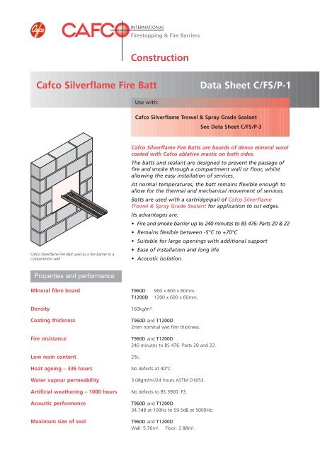 Construction Cafco Silverflame Fire Batt Data Sheet C/FS/P-1