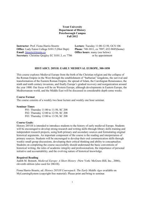 HIST-2051H - FA - Early Medieval Europe - 300 ... - Trent University