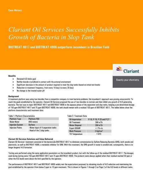Clariant Oil Services Successfully Inhibits Growth of Bacteria in Slop Tank