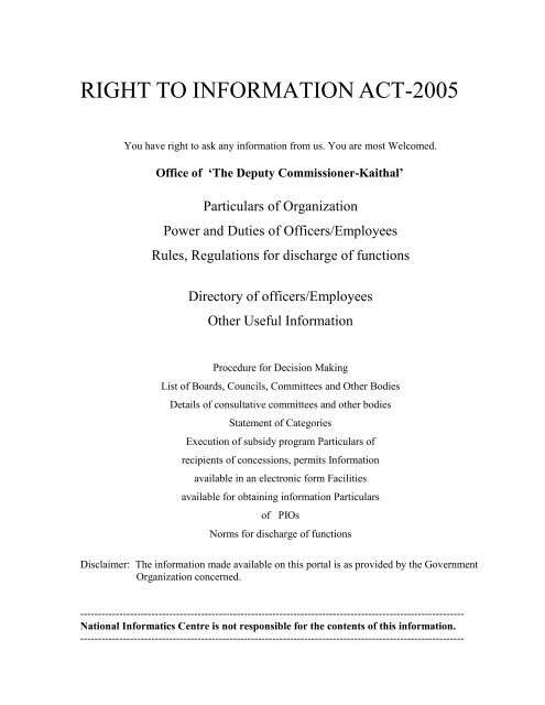 RIGHT TO INFORMATION ACT-2005