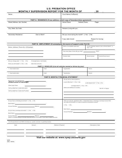U.S. PROBATION OFFICE MONTHLY SUPERVISION REPORT FOR ...
