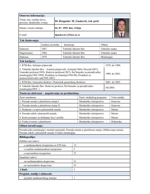 dr Dragoslav M. GuskoviÄ , red. prof. - ww.tf.bor.ac.rs