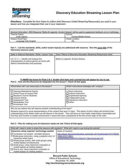 Discovery Education Streaming Lesson Plan