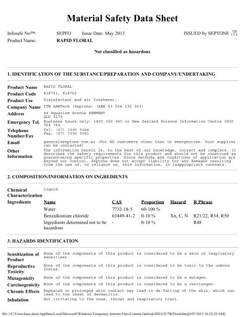 Material Safety Data Sheet