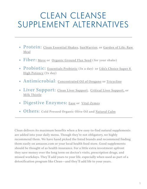 CLEAN CLEANSE SUPPLEMENT ALTERNATIVES