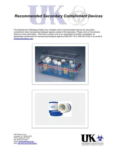 Recommended Secondary Containment Devices