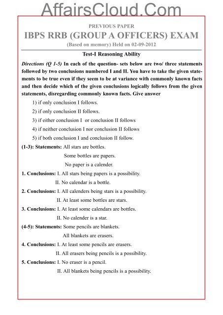 IBPS RRB Officer Exam 2012 Questions Paper in PDF