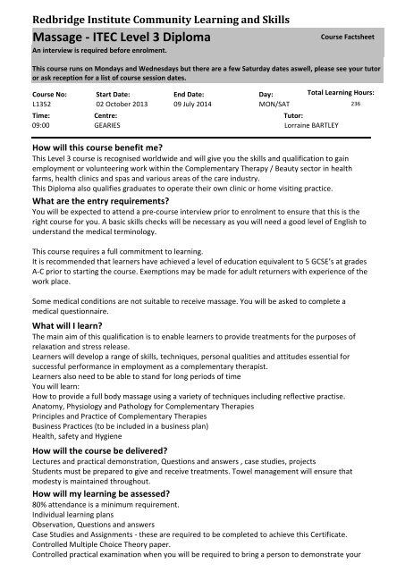 Massage Itec Level 3 Diploma