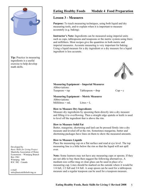 Eating Healthy Foods Module 4 Food Preparation Lesson 3 - Measures