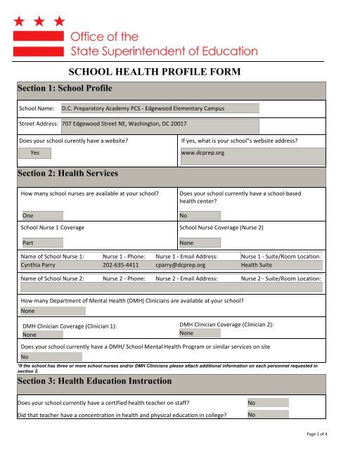 SCHOOL HEALTH PROFILE FORM