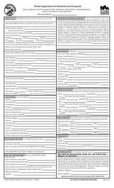 Rental Application for Residents and Occupants