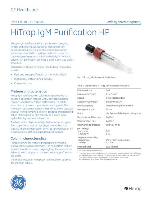 [PDF] HiTrap IgM Purification HP Columnデータファイル