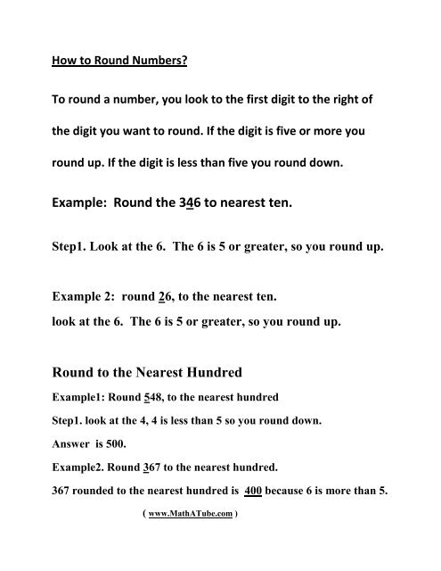 Example Round the 346 to nearest ten Round to the Nearest Hundred