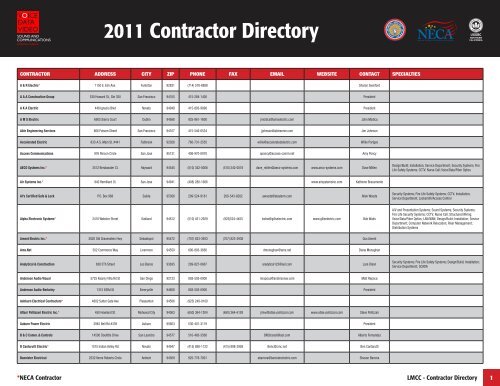2011 Contractor Directory