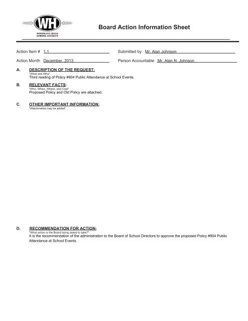 Board Action Information Sheet