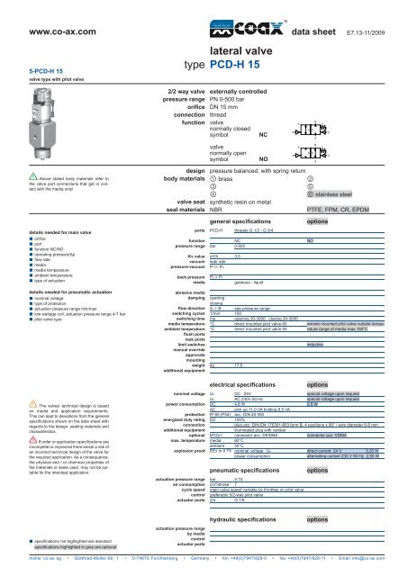 type lateral valve PCD-H 15